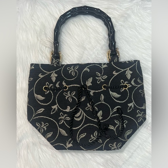 Talbots | Bags | Talbots Black Gold Metallic Brocade Sack Style Handbag ...